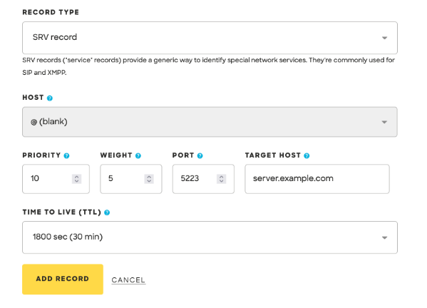 What is an SRV record?